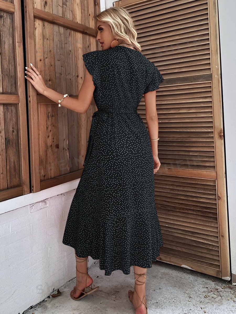 SHEIN LUNE Polka Dot Wrap Tie Side A-line Dress | SHEIN UK