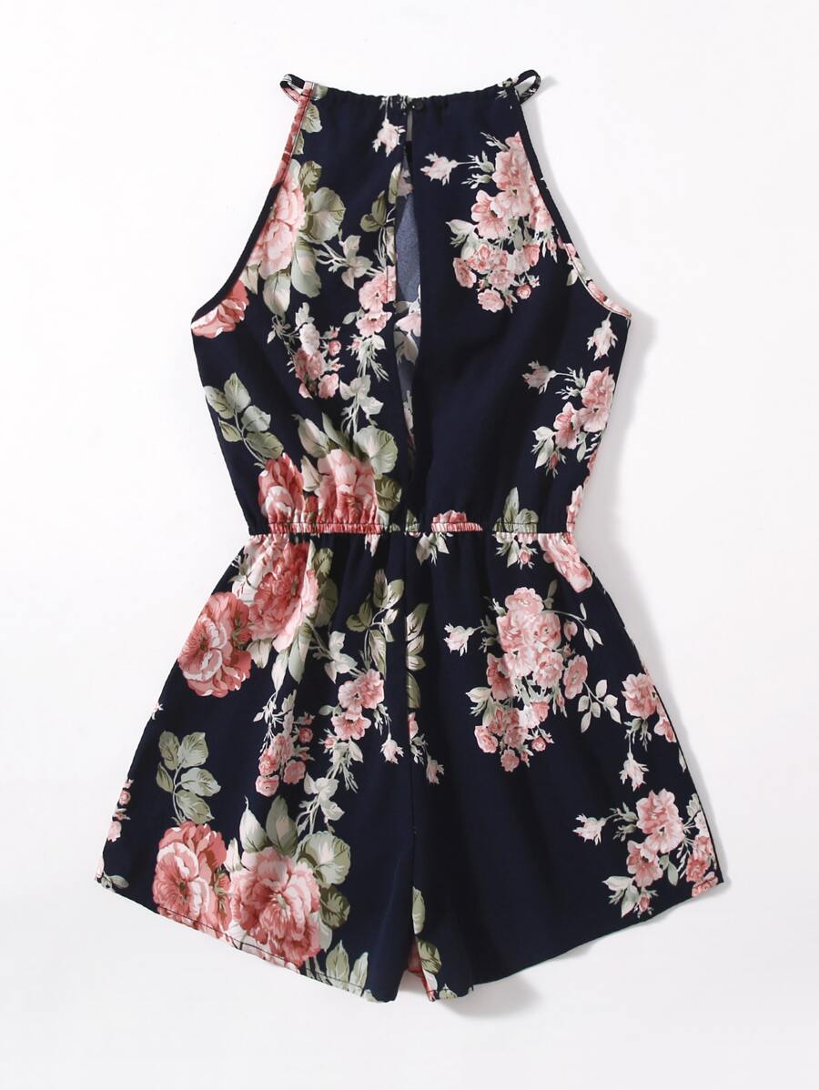 Shein Teen Girls Floral Print Knot Waist Halter Romper Shein Usa