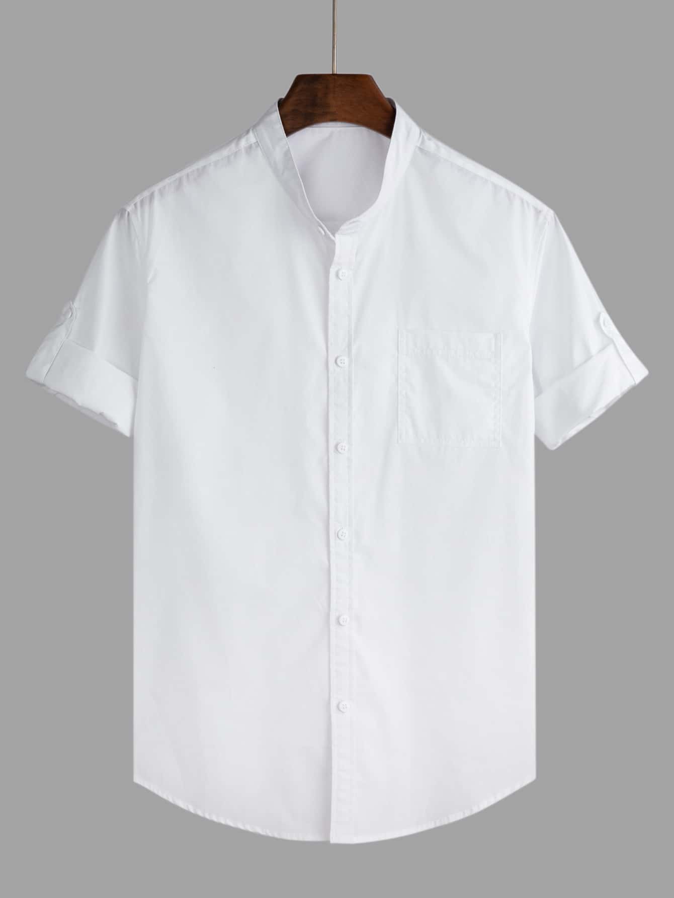 Men Roll Up Sleeve Button Up Shirt