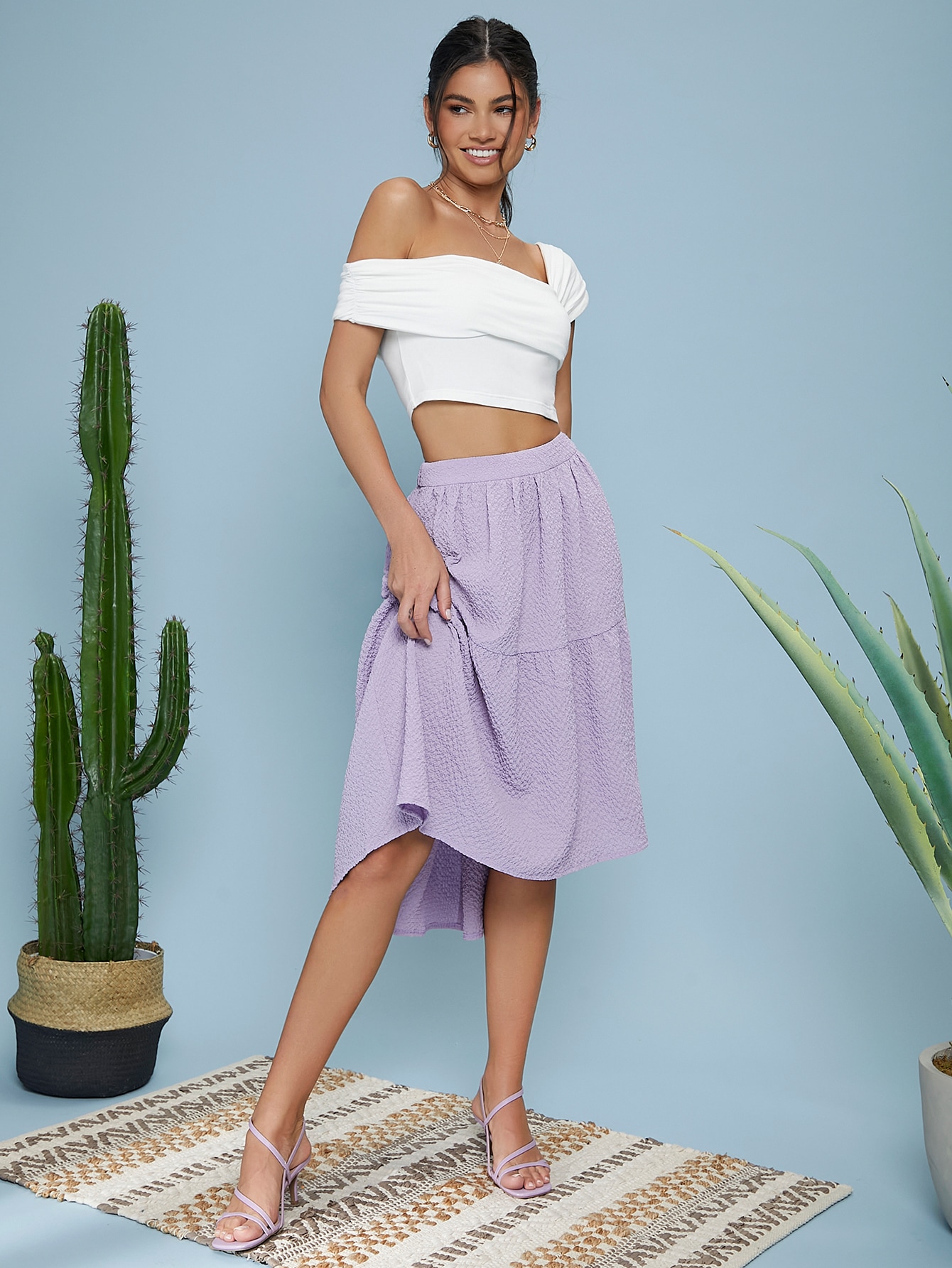 SHEIN Asymmetrical Shoulder Ruched Detail Crop Top | SHEIN USA