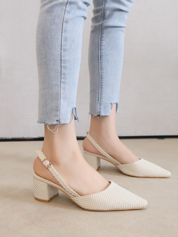 Minimalist Chunky Slingback Pumps | SHEIN UK