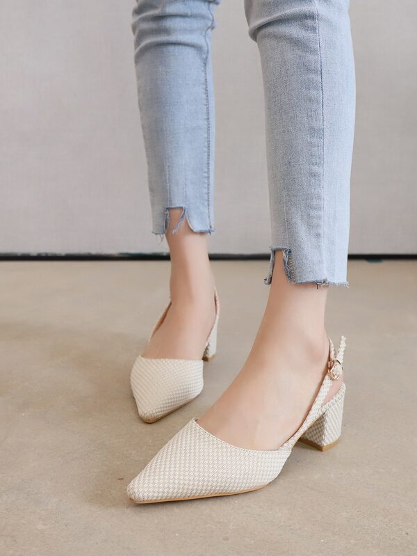 Minimalist Chunky Slingback Pumps | SHEIN UK