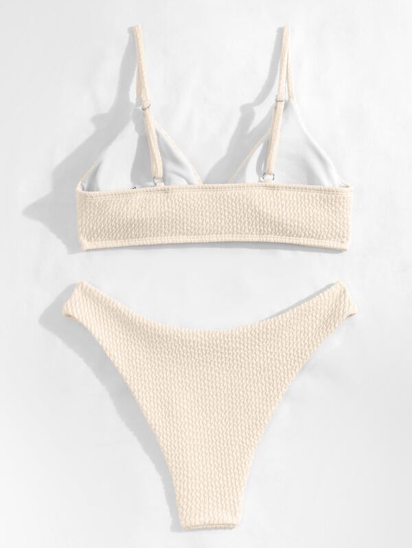 SHEIN Swim Basics Textured Tankini Set Swim Cami Bra & High Cut 2 Piece ...