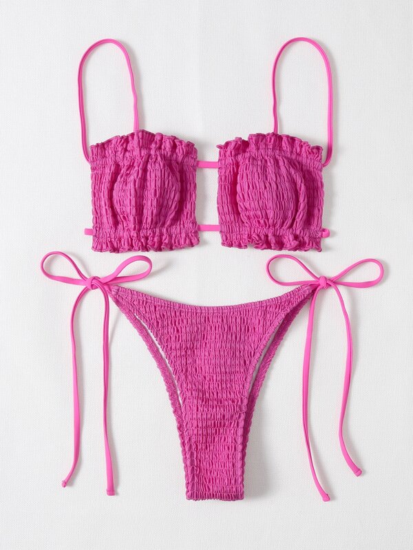 Smocked Frill Tie Side Bikini Swimsuit Shein Usa
