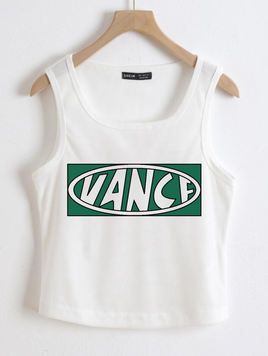 Letter Graphic Rib-knit Tank Top | SHEIN USA