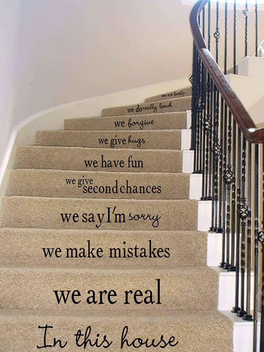 Slogan Graphic Floor Sticker, Black Self Adhesive Stair Decal For Home ...