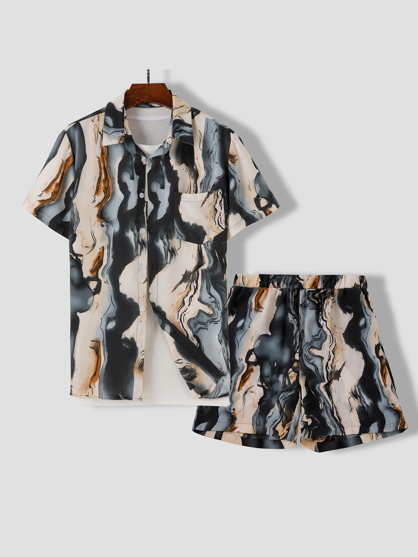 Men Random Print Shirt With Shorts