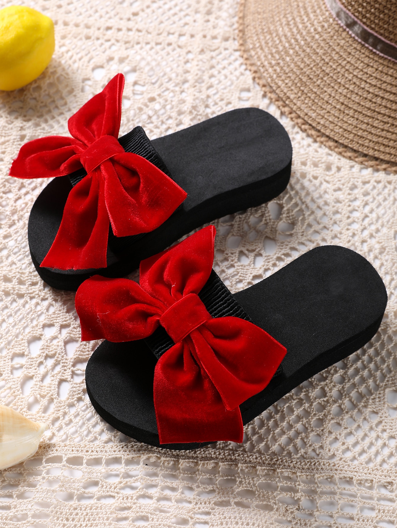 1pair Girls' Fashionable And Versatile Slippers With Bow Decoration