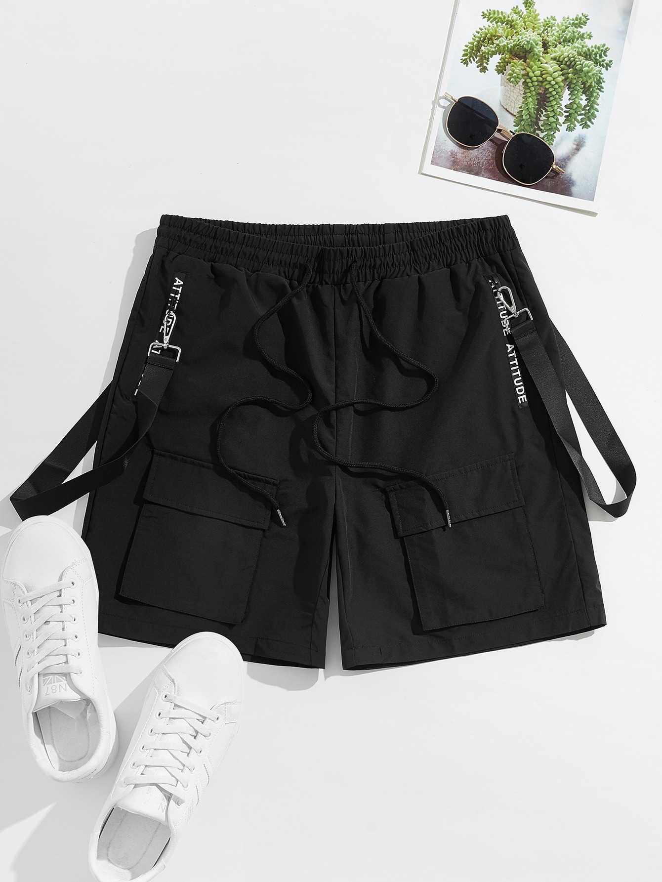 Manfinity EMRG Men Drawstring Waist Flap Pocket Shorts With Tape ...