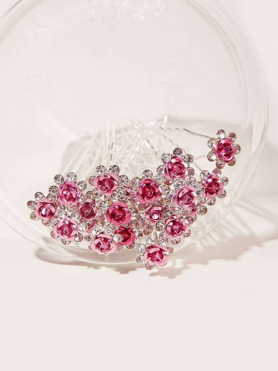 20pcs Luxury Metal Rose Flower Design Hair Pins With Rhinestones ...