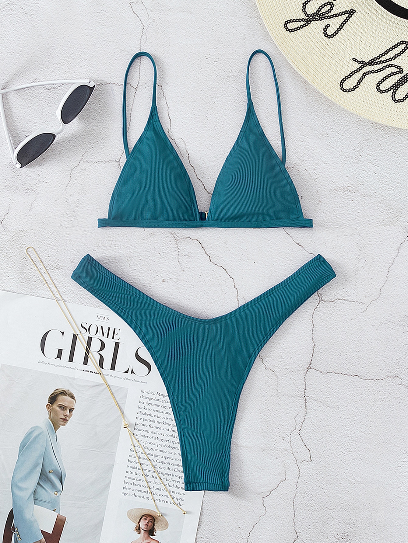 Rib Triangle High Cut Bikini Swimsuit Shein Usa