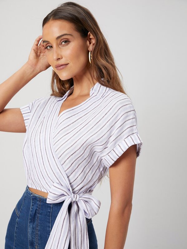 SHEIN Linen Crop Wrap Top | SHEIN USA