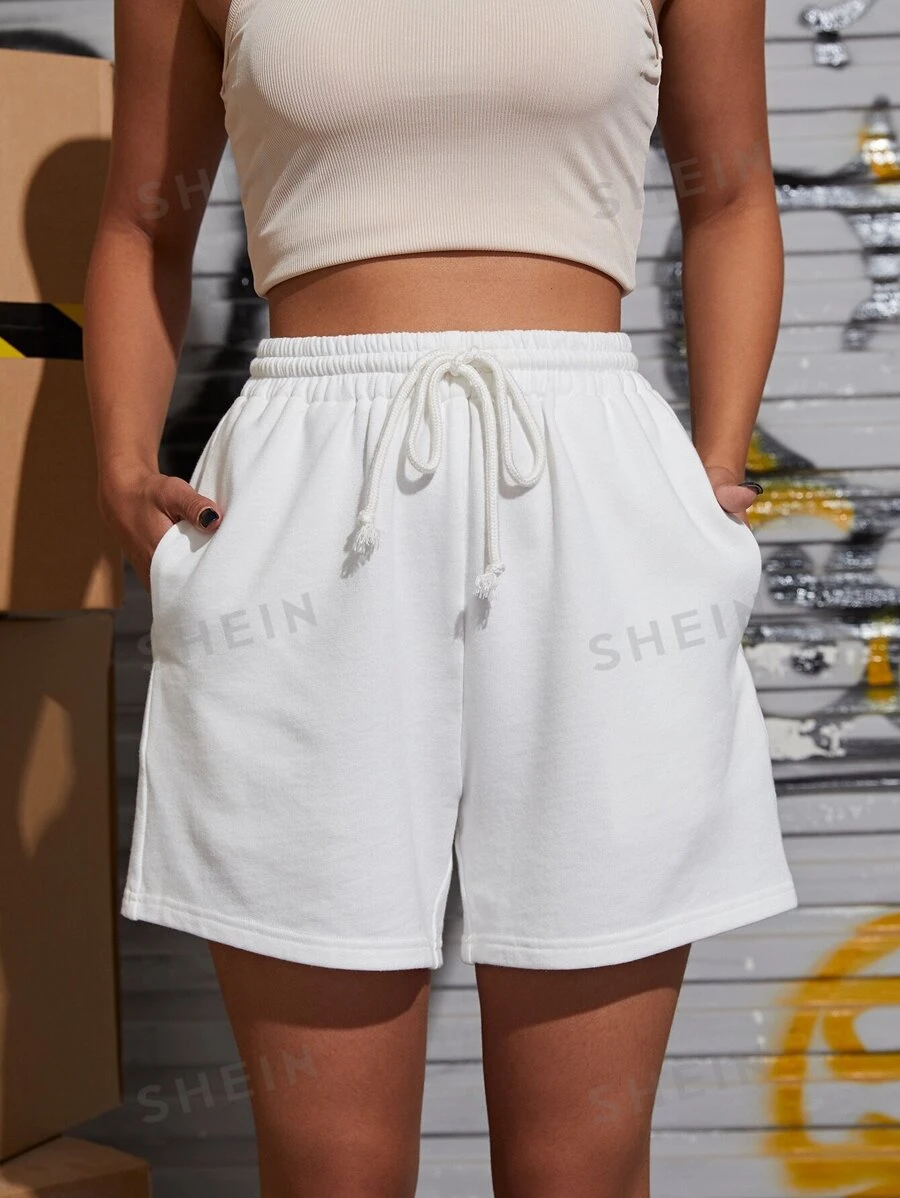 SHEIN EZwear Drawstring Waist Solid Track Shorts | SHEIN UK