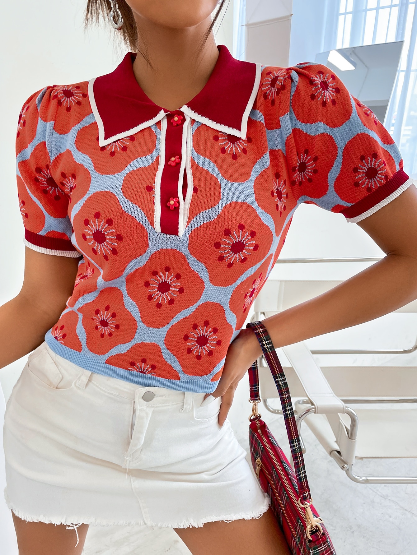 Floral Pattern Knit Top