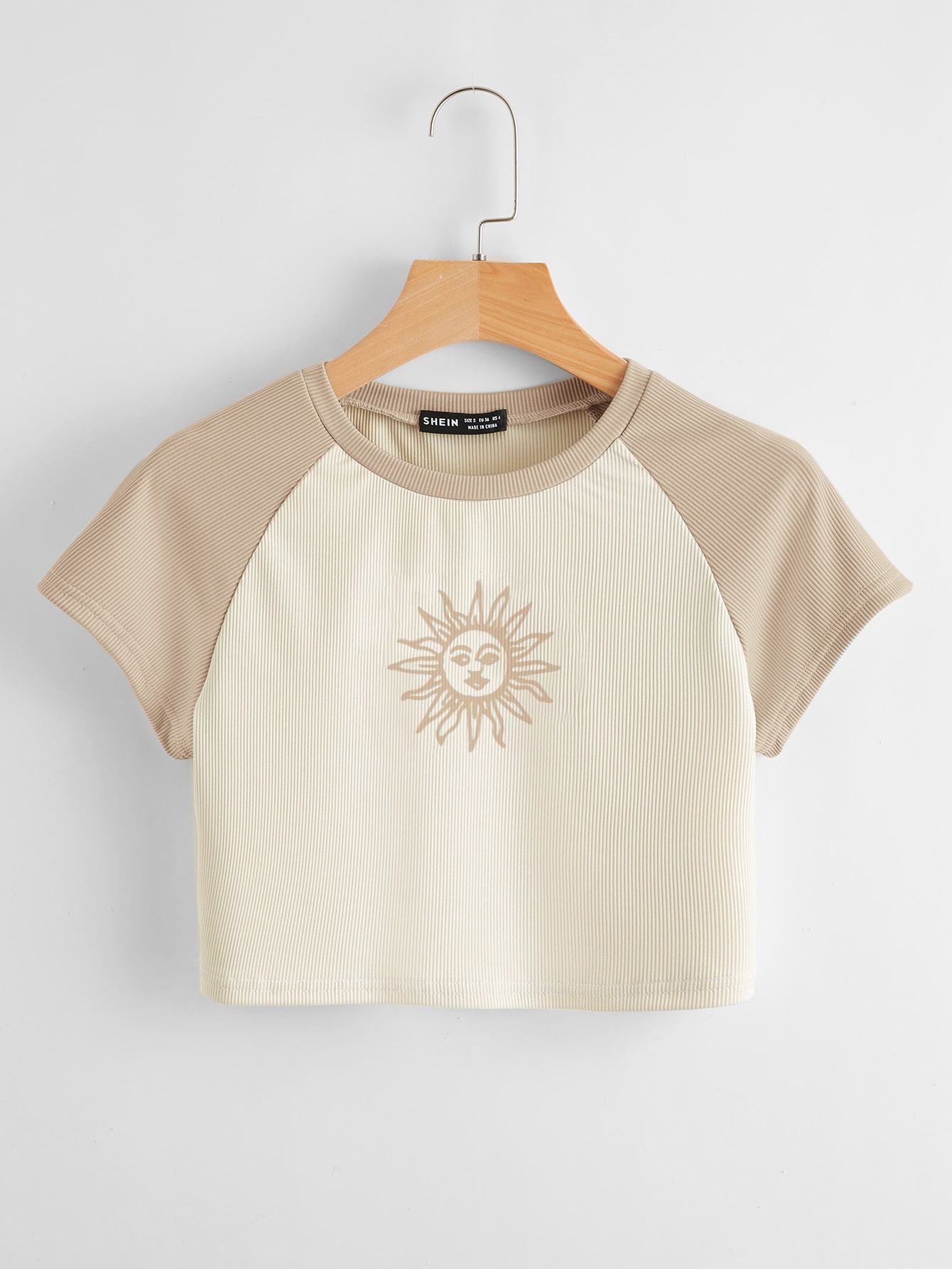 Sun Print Ribbed Crop Baseball Tee