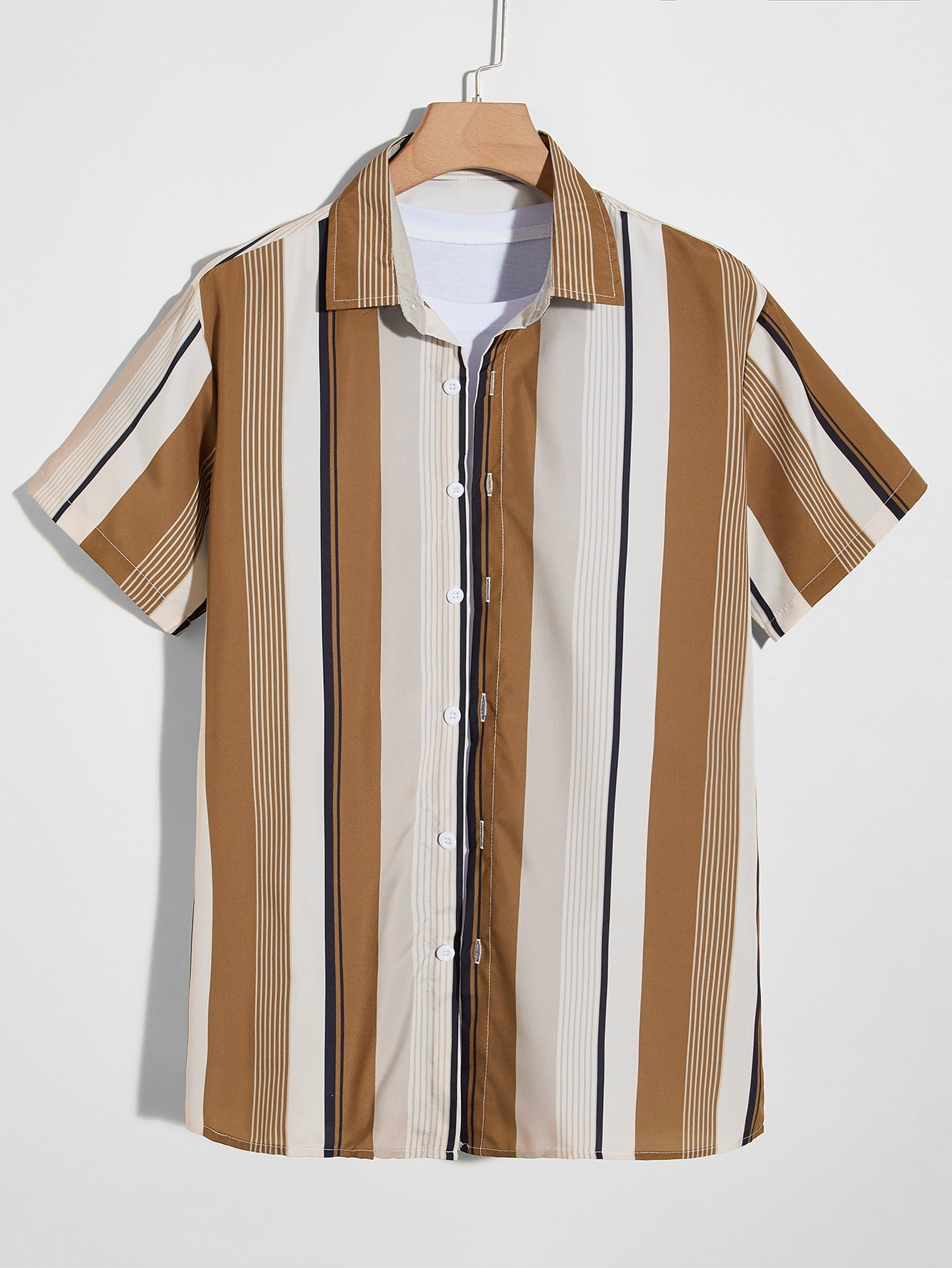 Men Vertical Striped Button Up Shirt
