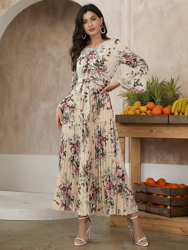 SHEIN Mulvari Vestido bajo fruncido con lazo con estampado floral ...