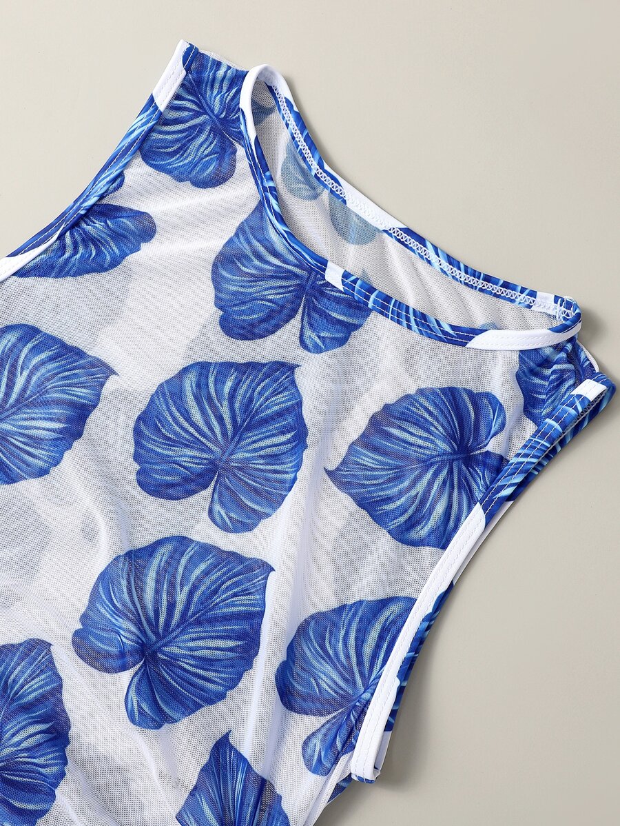 SHEIN Swim Summer Beach Leaf Print Drawstring Side Cover Up | SHEIN USA
