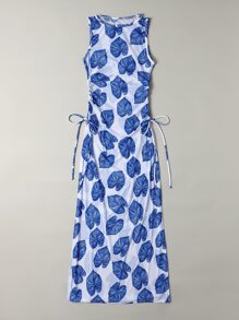 SHEIN Swim Vcay Leaf Print Drawstring Side Cover Up | SHEIN USA