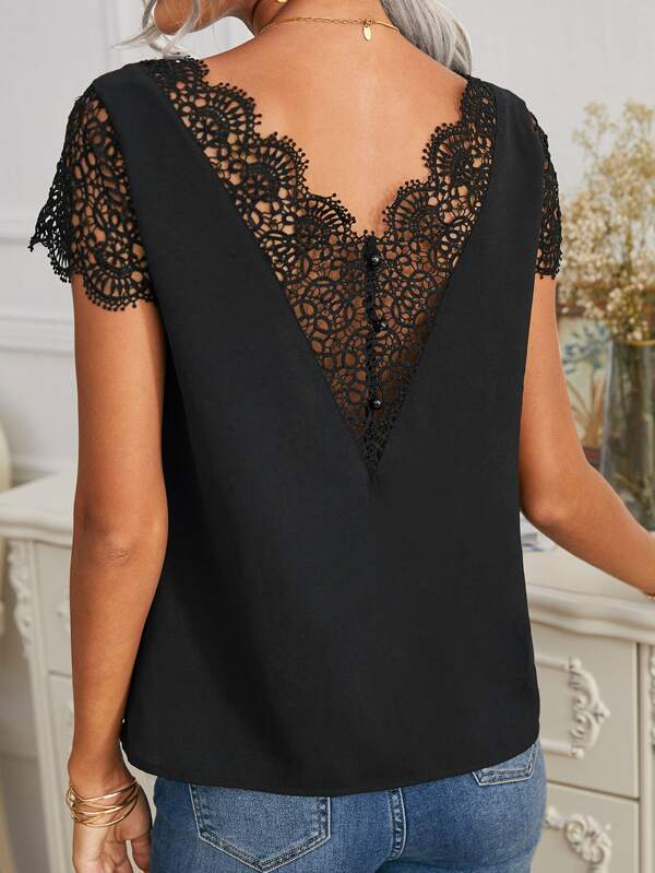 SHEIN Frenchy V-neck Lace Detail Top | SHEIN USA