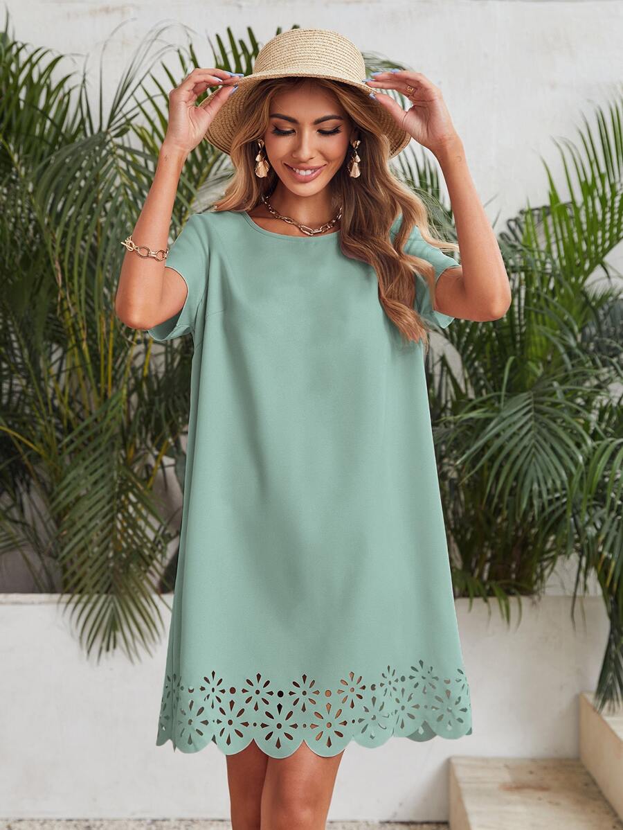 Shein Clasi Laser Cut Scallop Edge Dress Shein Usa