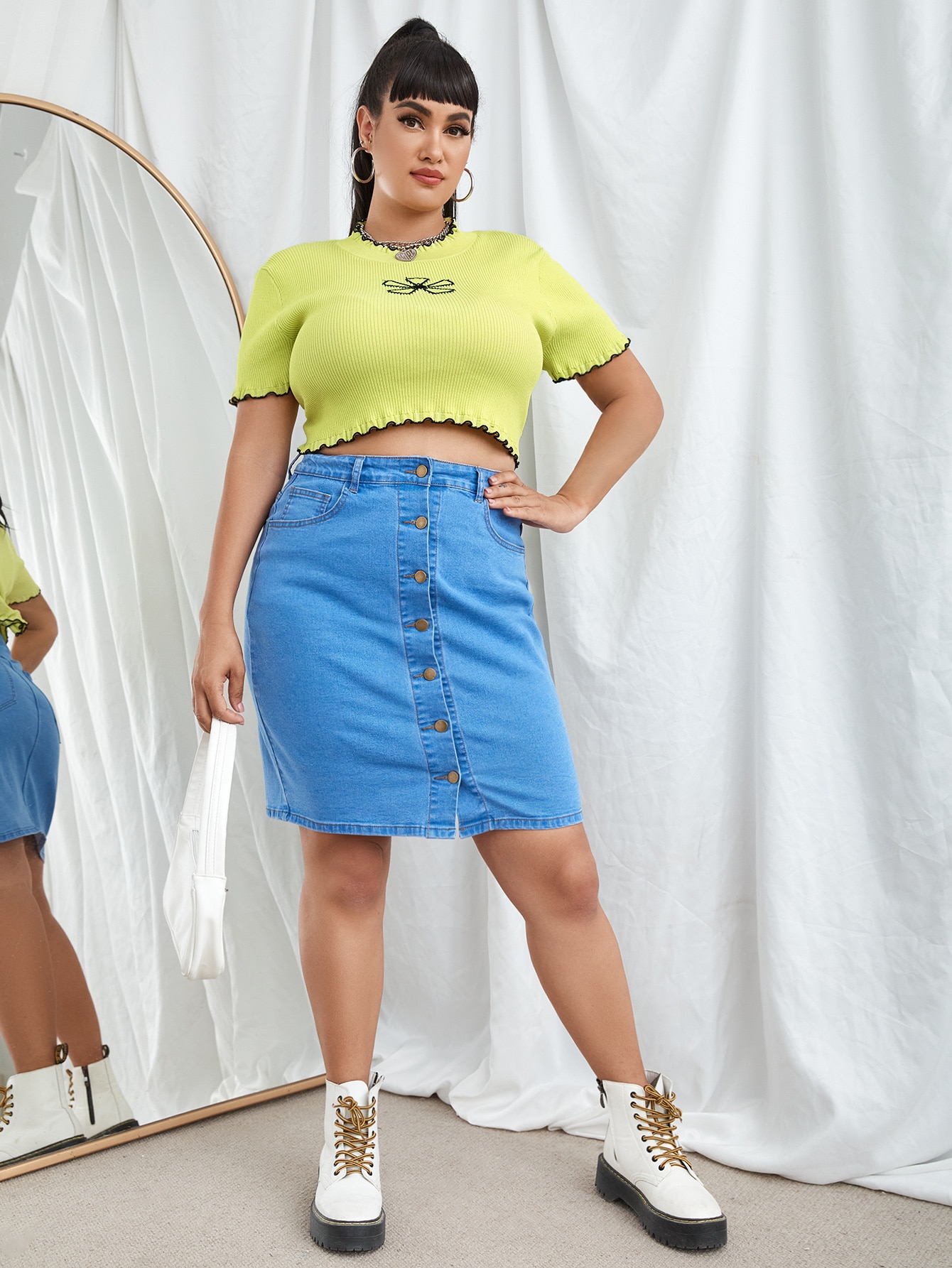 Shein Qutie Plus Lettuce Trim Ribbed Knit Top Shein Usa