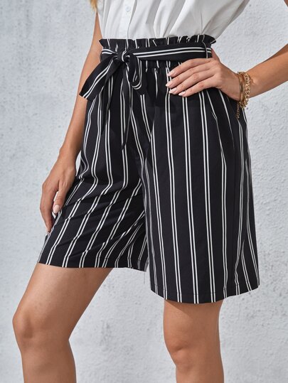 Search Striped Belted Paperbag Shorts Shein Usa