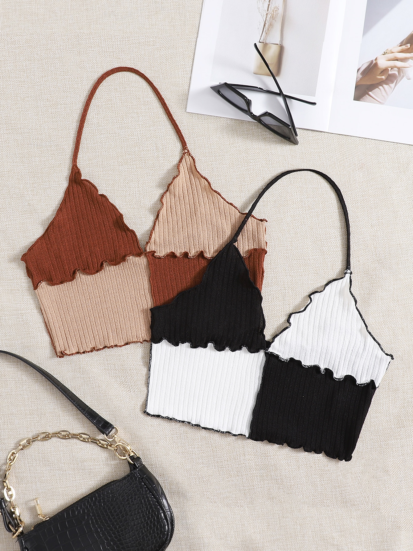 SHEIN EZwear 2 Pack Colorblock Halter Top | SHEIN EUR