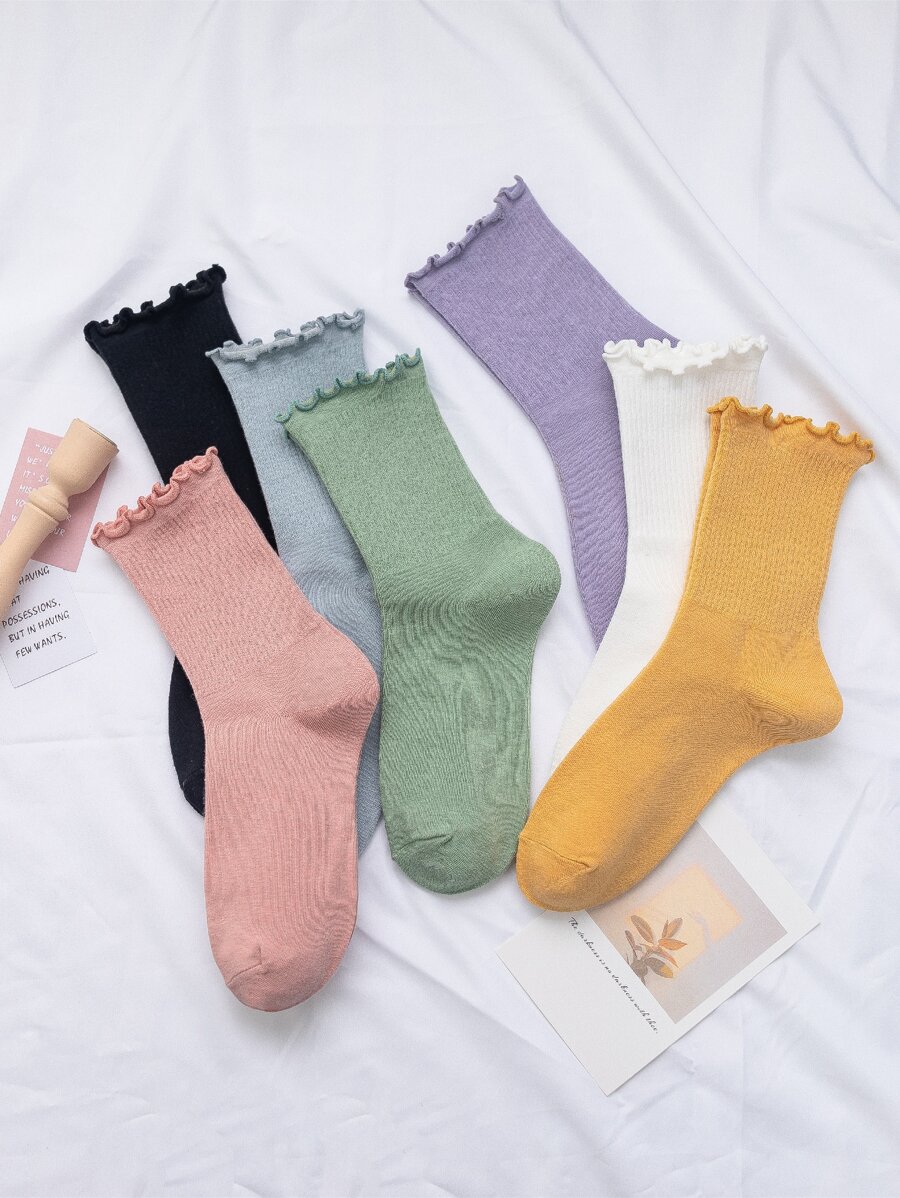 7pairs Frill Trim Crew Socks | SHEIN USA