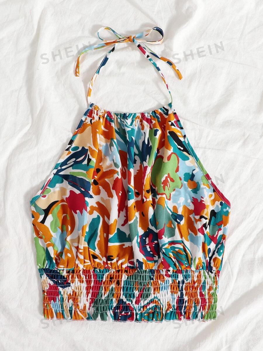 Shein Wywh Floral Print Tied Backless Shirred Top Shein Eur