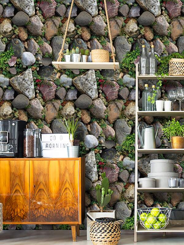 1pc Stone Pattern Wall Paper, Modern PVC Stone Print Decorative Wall ...