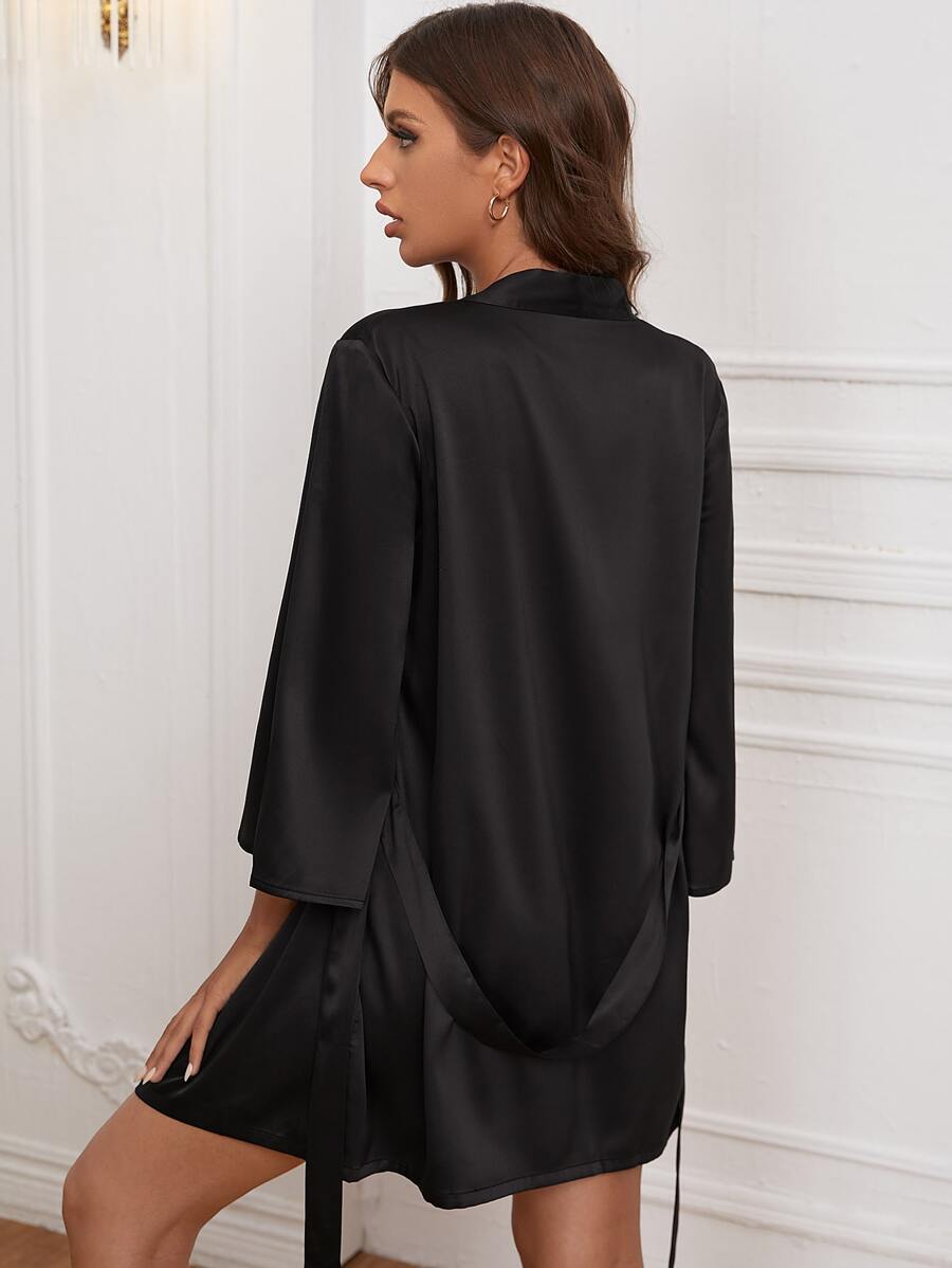 Satin Self Tie Night Robe Without Underwear | SHEIN USA