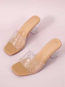 Clear Rhinestone Decor Chunky Heeled Mules | SHEIN USA