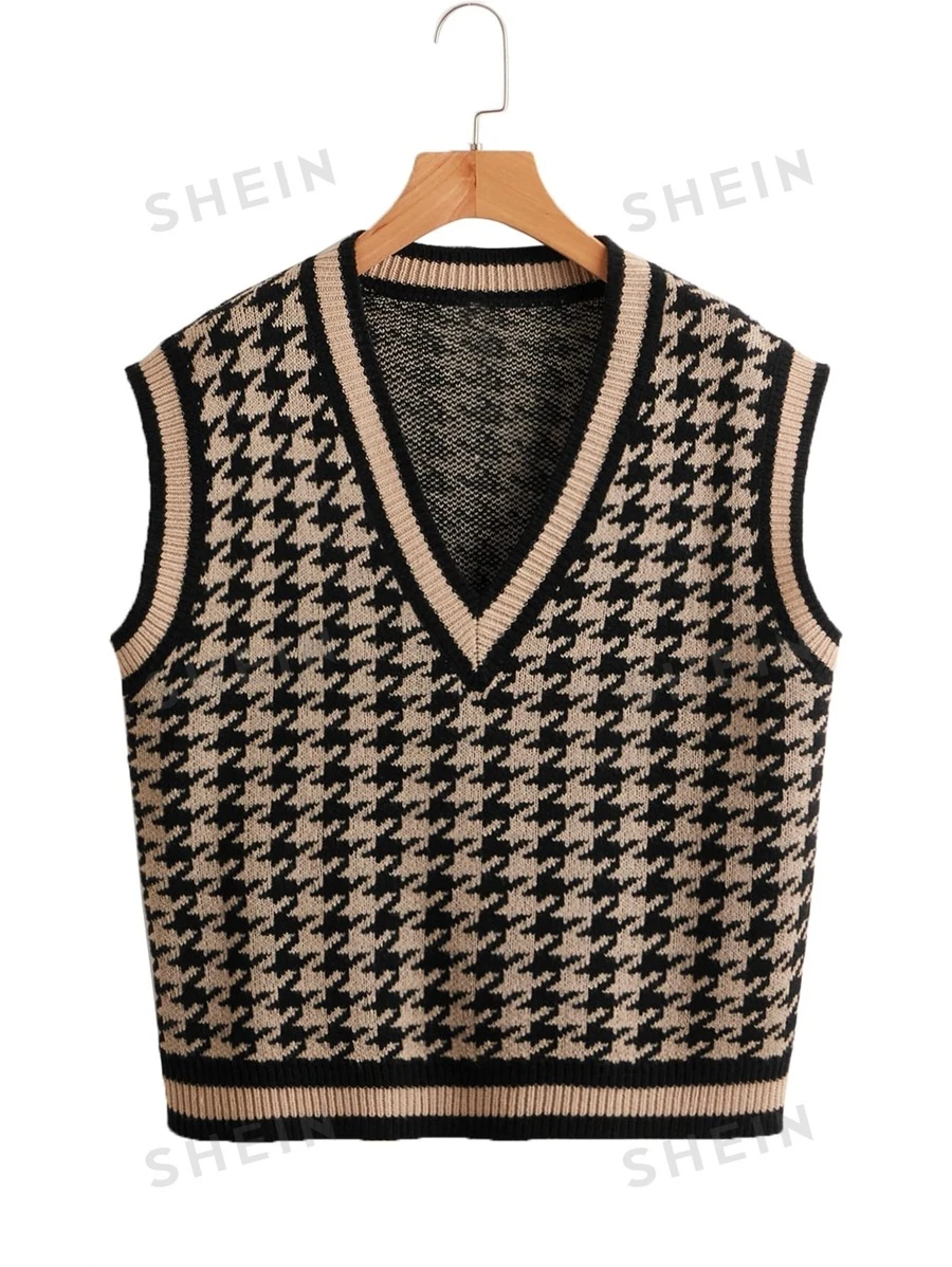 Shein Ezwear V Neck Houndstooth Sweater Vest For Sale Australia New
