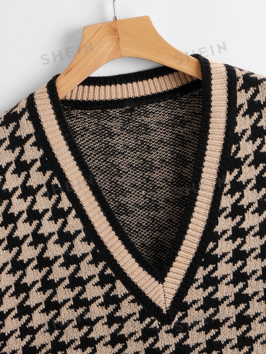 Shein Ezwear V Neck Houndstooth Sweater Vest For Sale Australia New