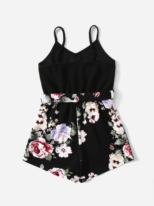 SHEIN Kids SUNSHNE Girls Button Front Belted Floral Cami Romper for ...
