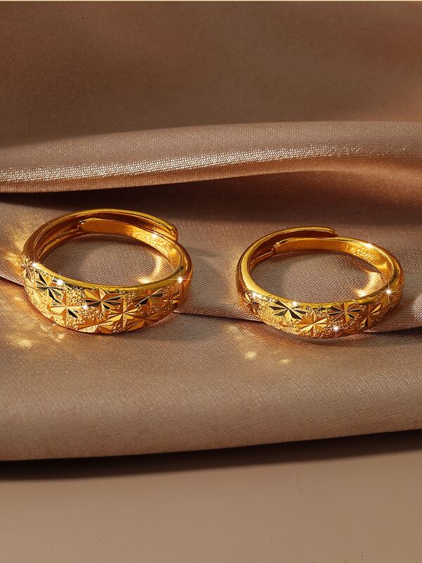2pcs Couple Textured Metal Ring | SHEIN USA