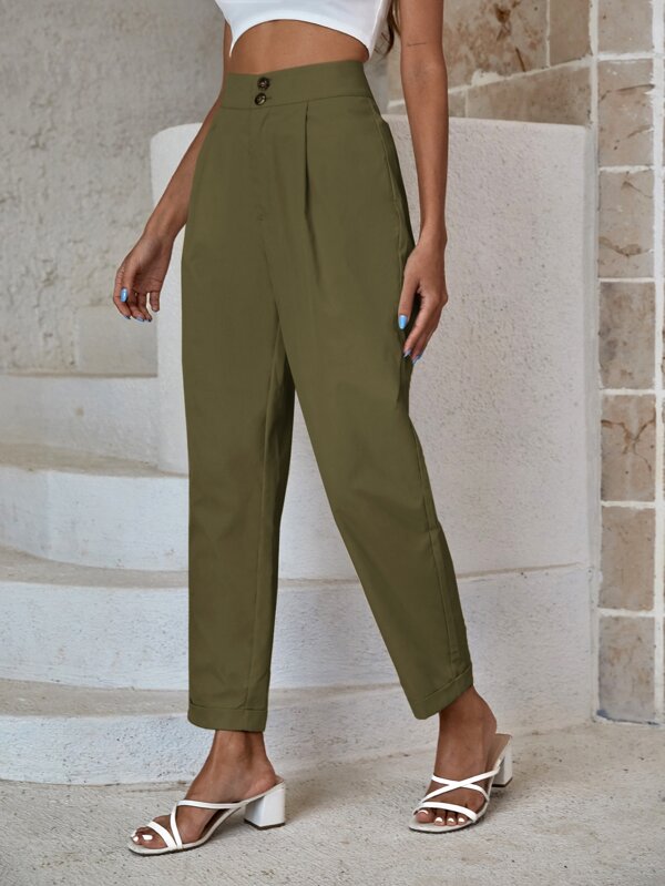 SHEIN BIZwear Solid Button Fly Tailored Pants | SHEIN USA