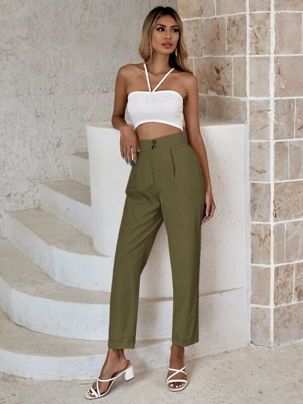 SHEIN BIZwear Solid Button Fly Tailored Pants | SHEIN USA