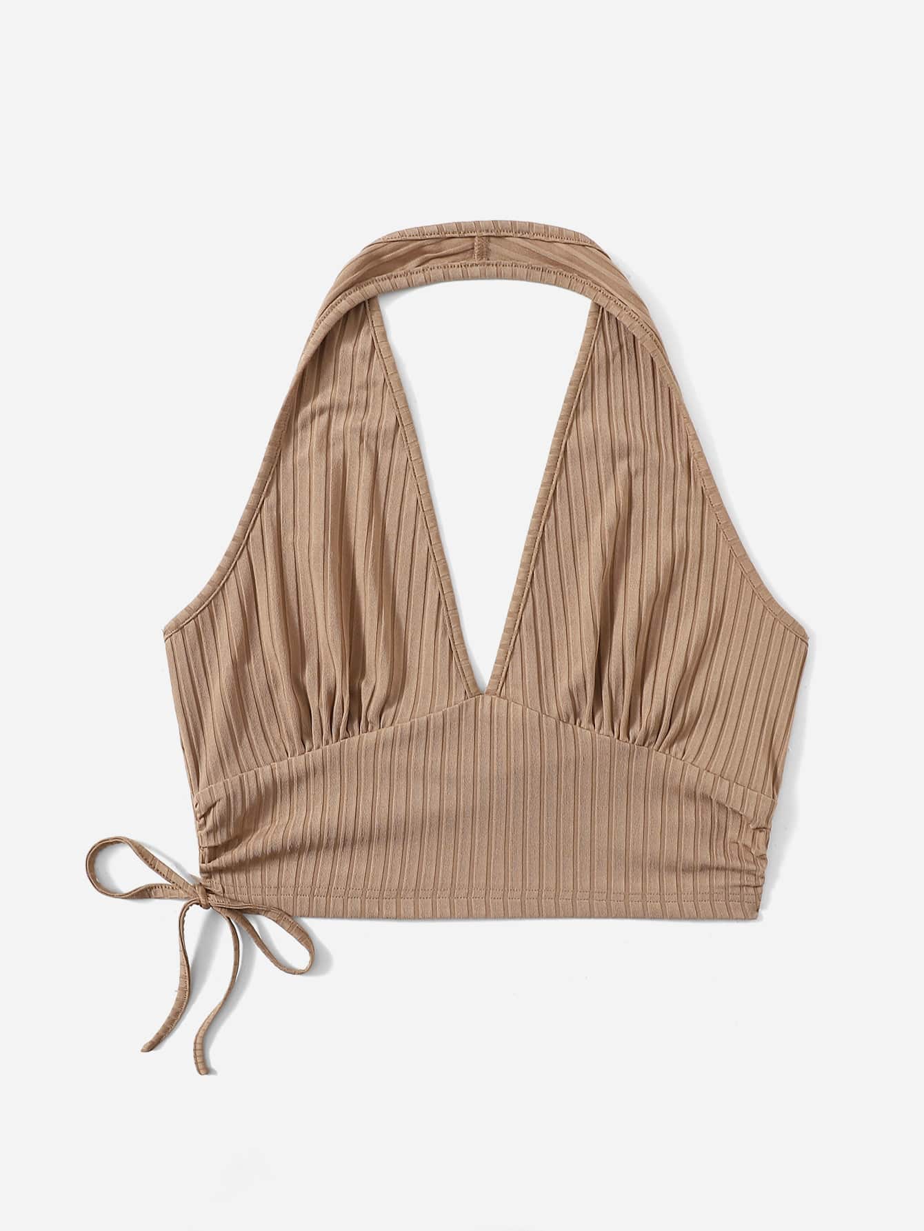 Low Back Drawstring Side Halter Top | SHEIN USA