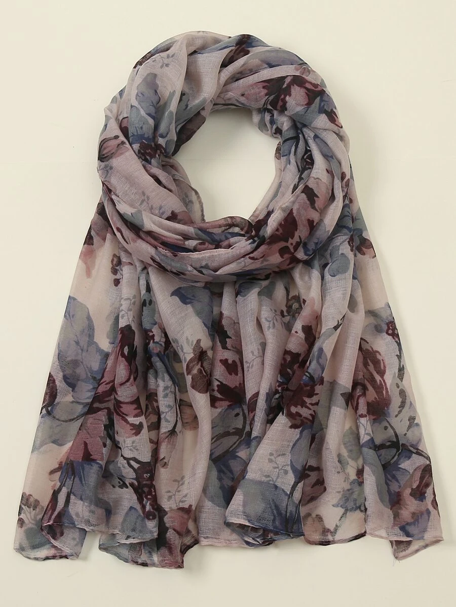 1pc Flower Print Scarf Elegant Lightweight For Casual Weekend Wear ...