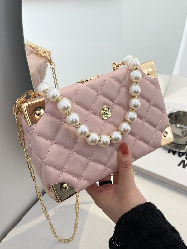 Mini Faux Pearl Decor Quilted Box Bag | SHEIN USA