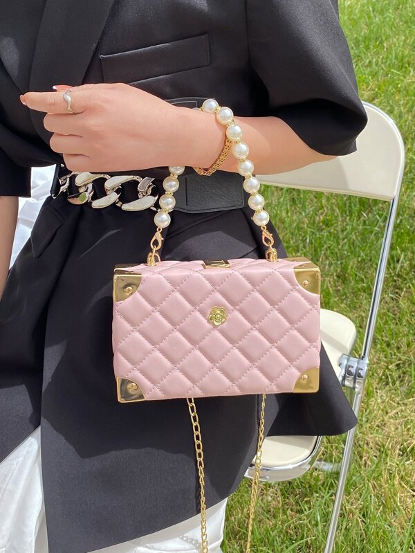 Mini Faux Pearl Decor Quilted Box Bag | SHEIN USA