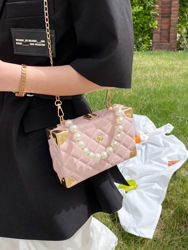 Mini Faux Pearl Decor Quilted Box Bag | SHEIN USA