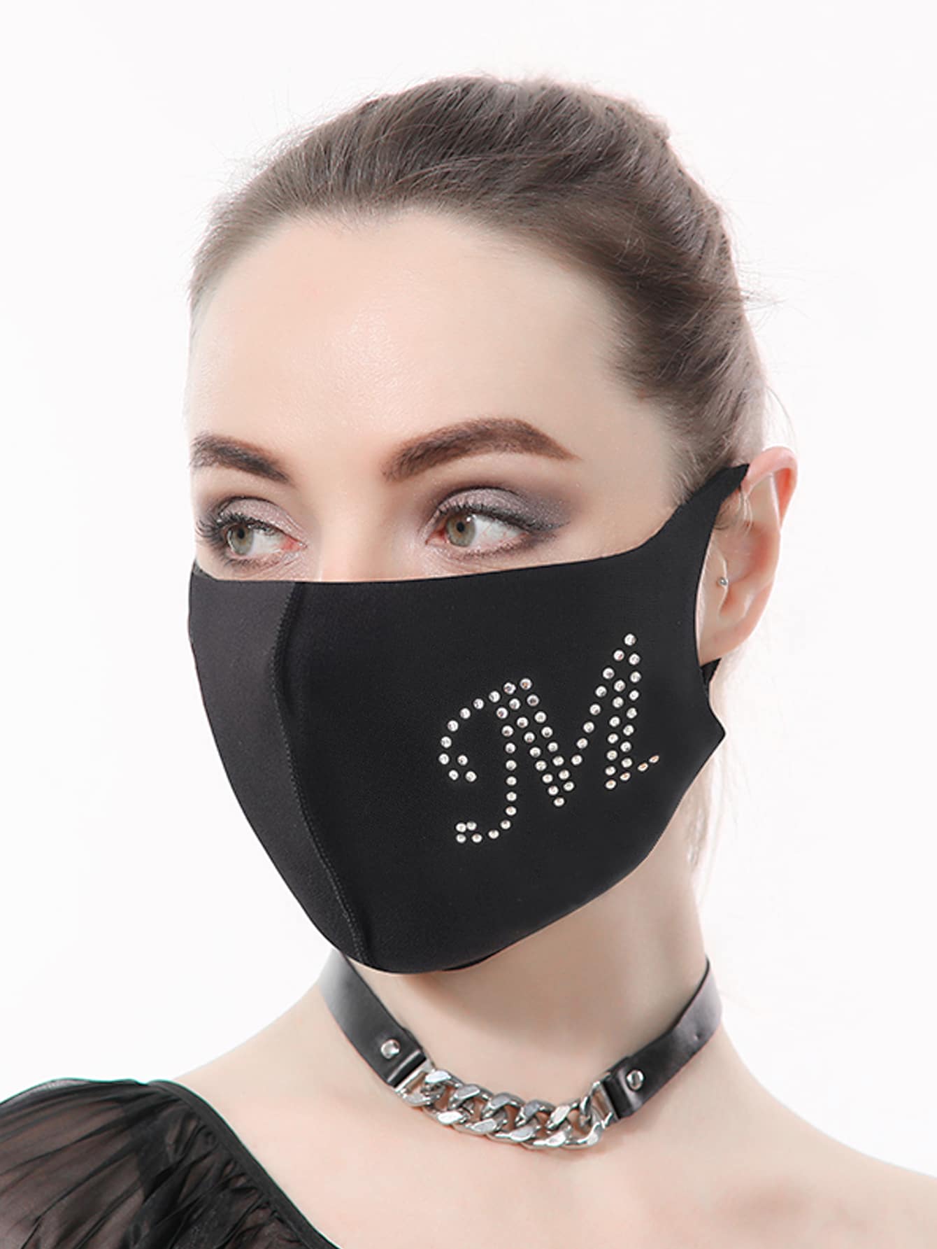 Rhinestone Letter Decor Face Mask