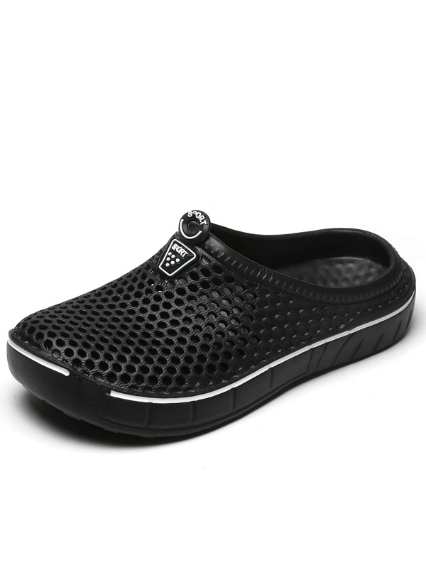 Cool Black Clogs For Men, Letter Graphic Hollow Out Vented Clogs ...