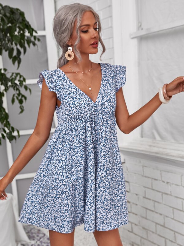 SHEIN Frenchy Ruffle Armhole Ditsy Floral Dress | SHEIN UK