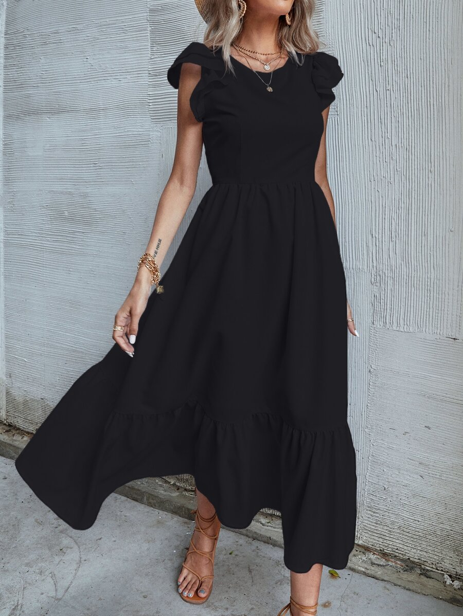 Solid Ruffle Trim Dress | SHEIN USA
