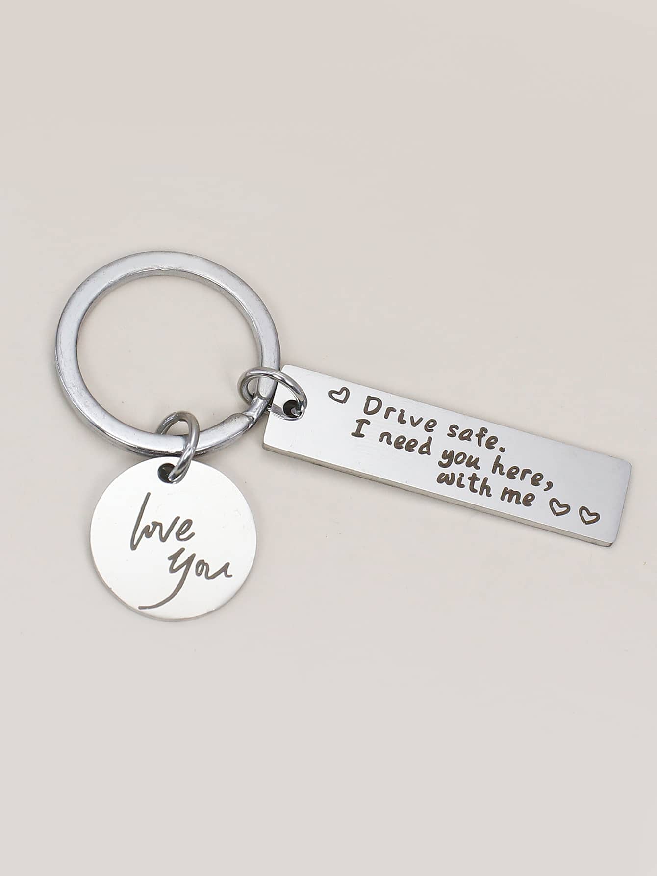 Slogan Detail Geometric Charm Keychain