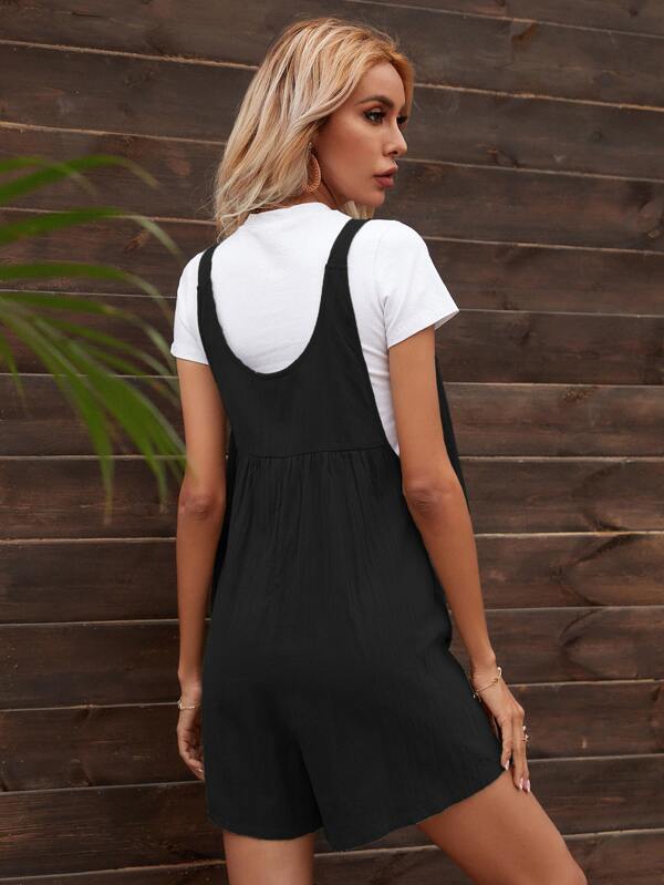 SHEIN LUNE Solid Dual Pocket Overall Romper | SHEIN USA